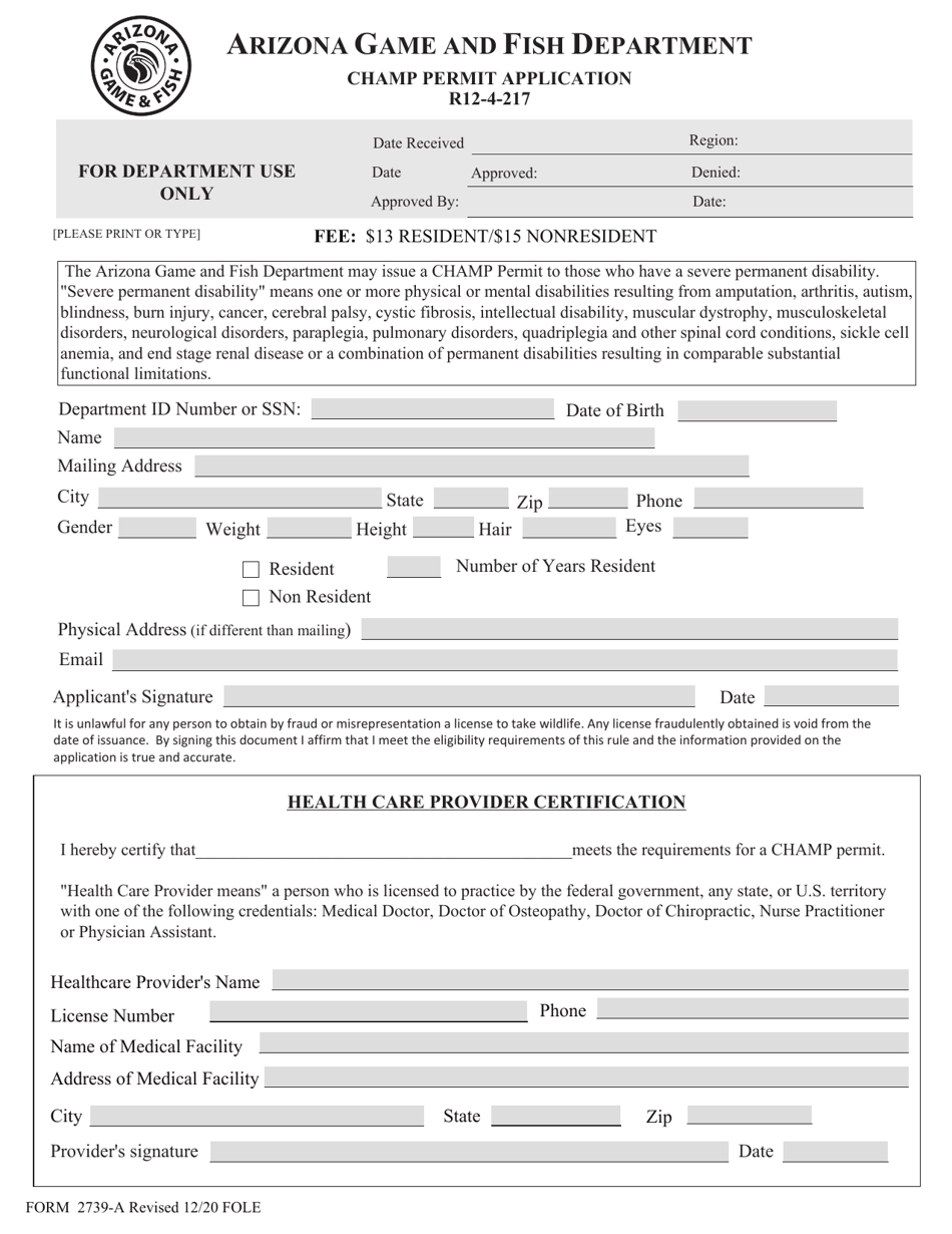 Form 2739-A Download Printable PDF or Fill Online Champ Permit ...