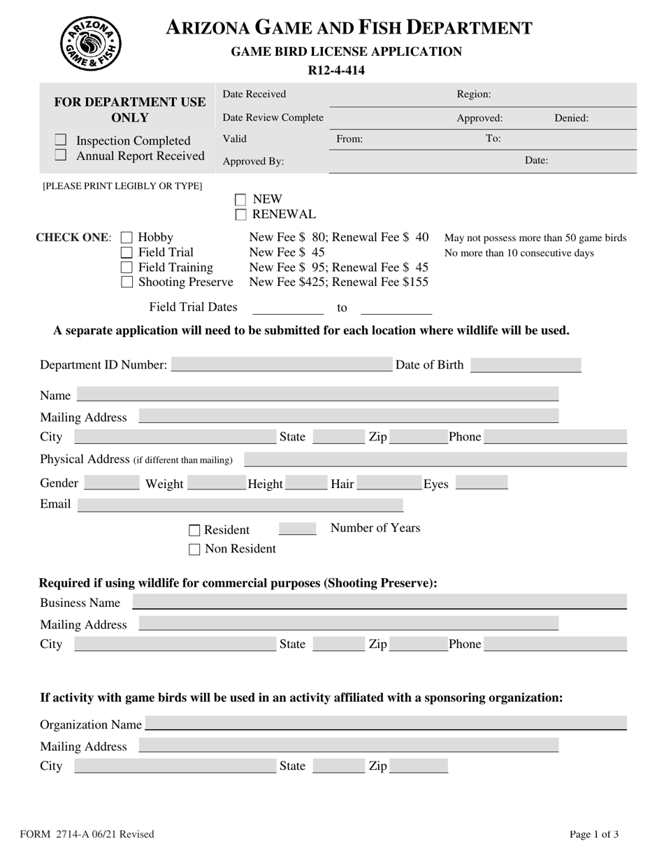 Form 2714 A Download Printable PDF Or Fill Online Game Bird License form-2714-a-download-printable-pdf-or-fill-online-game-bird-license