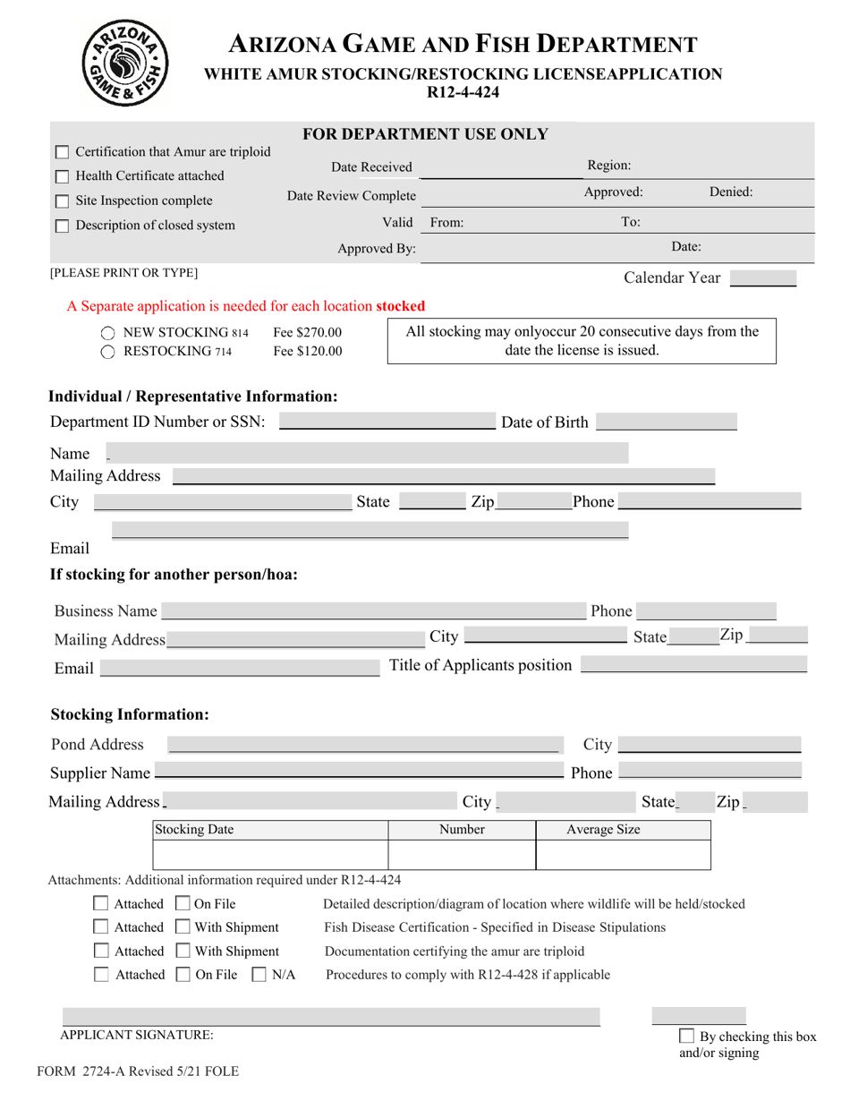 Form 2724-A Download Printable PDF or Fill Online White Amur Stocking ...