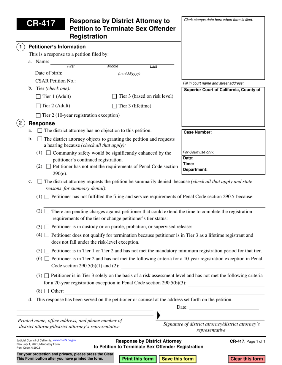 Form CR-417 - Fill Out, Sign Online and Download Fillable PDF ...