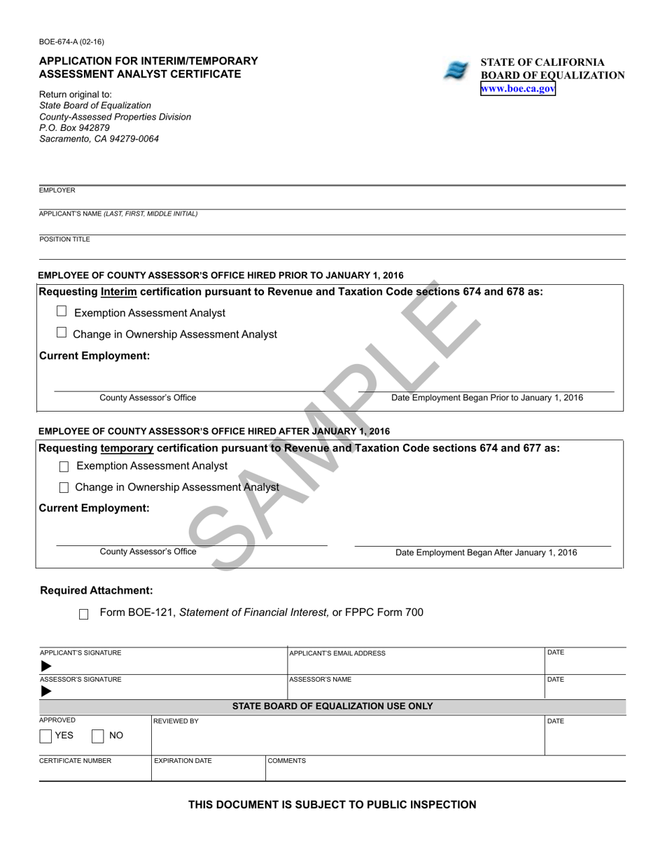 Form BOE-674-A - Fill Out, Sign Online and Download Printable PDF ...