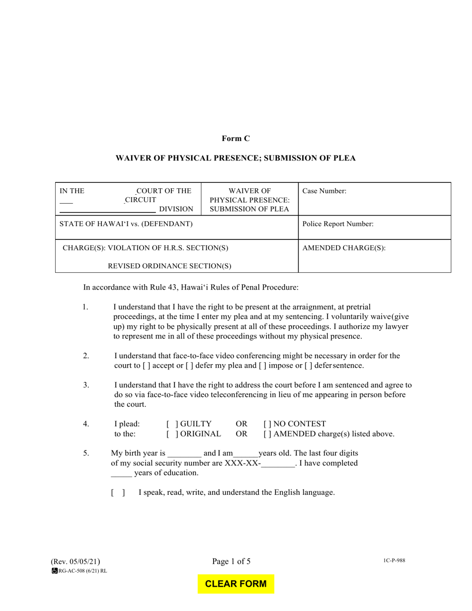 Form C (1C-P-988) - Fill Out, Sign Online and Download Fillable PDF ...