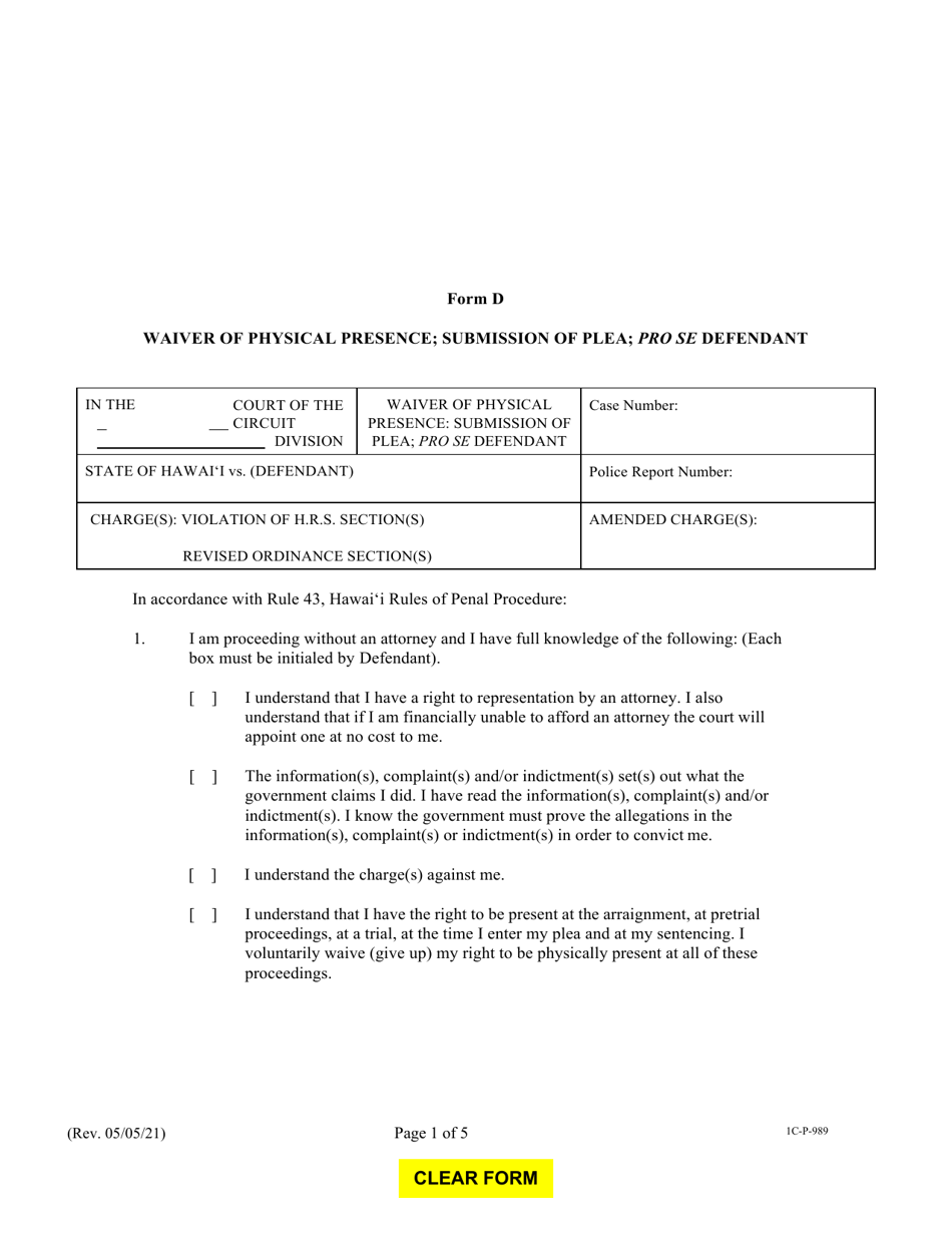 Form D (1C-P-989) - Fill Out, Sign Online and Download Fillable PDF ...