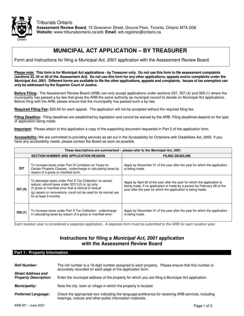 Form ARB-M7 - Fill Out, Sign Online and Download Fillable PDF, Ontario ...