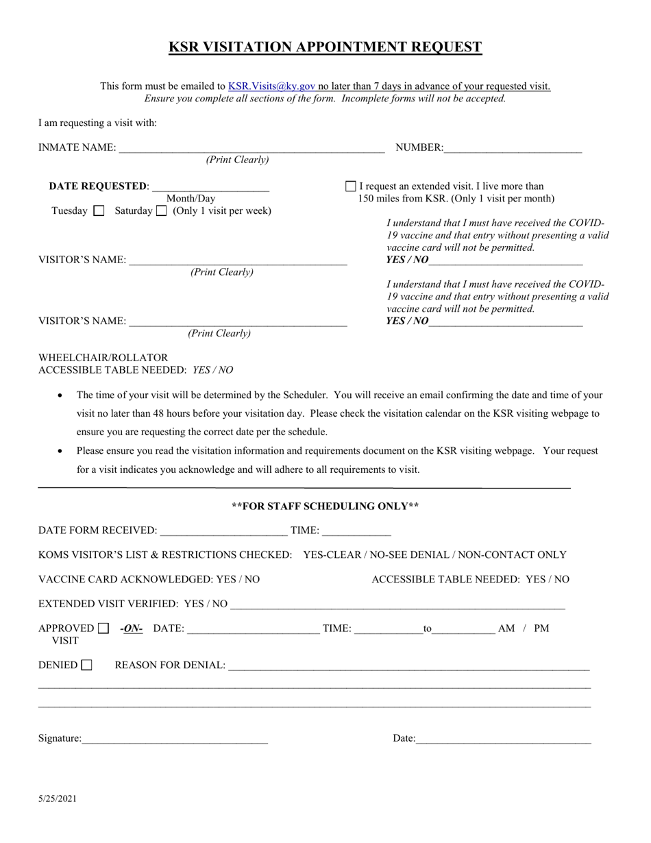 Kentucky Ksr Visitation Appointment Request - Fill Out, Sign Online and ...