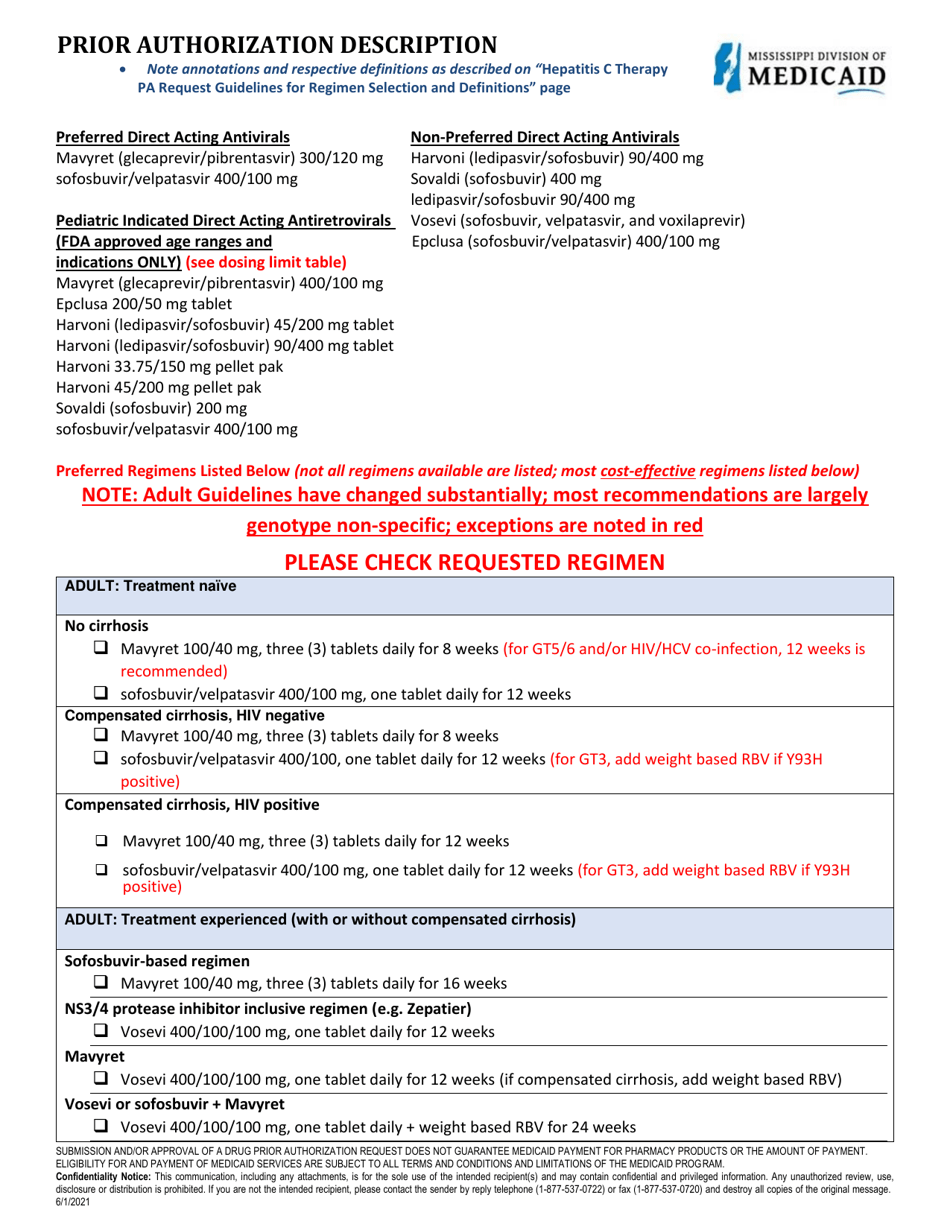 Mississippi Prior Authorization Form - Hepatitis C Therapy - Fill Out ...