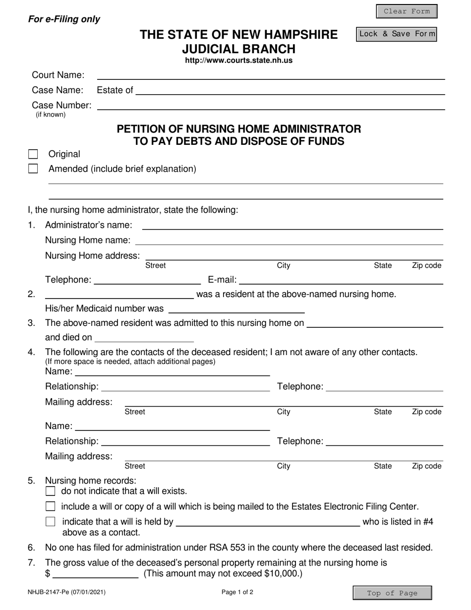 Form NHJB-2147-PE Download Fillable PDF or Fill Online Petition of ...