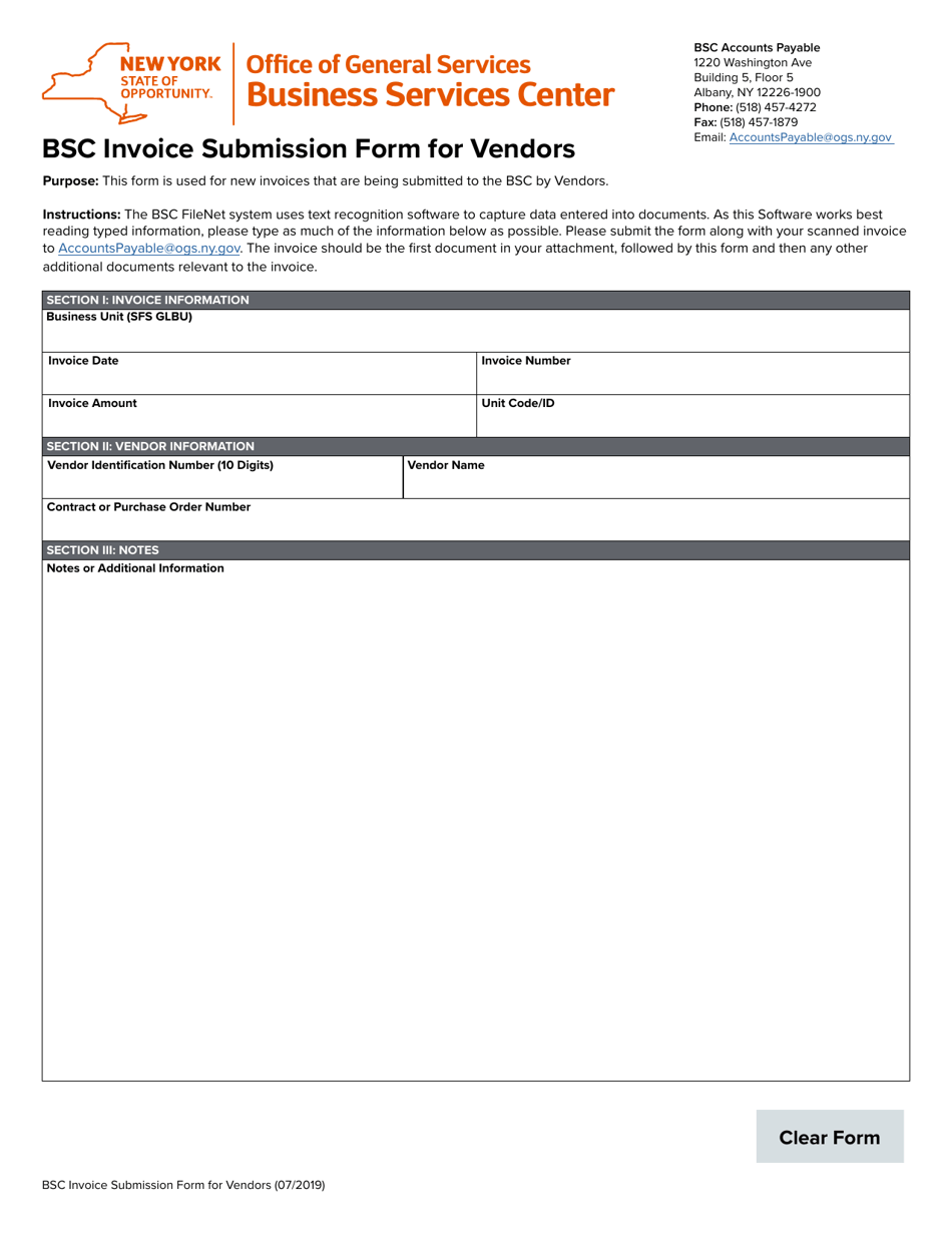 New York Bsc Invoice Submission Form for Vendors - Fill Out, Sign ...