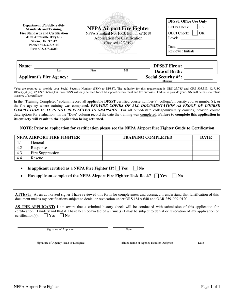 Oregon NFPA Airport Fire Fighter Application for Certification Download ...