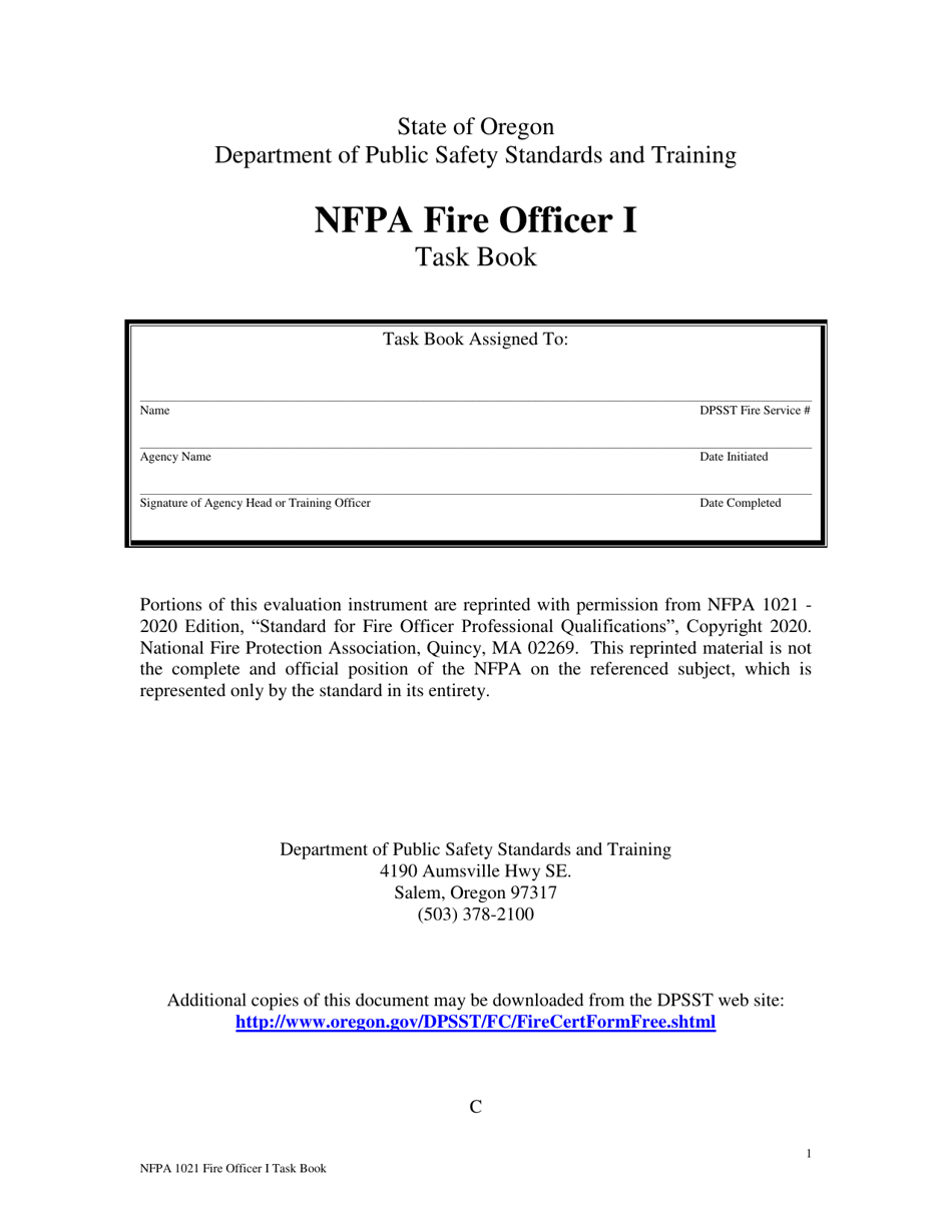 Oregon NFPA Fire Officer I Task Book - Fill Out, Sign Online and Download PDF | Templateroller