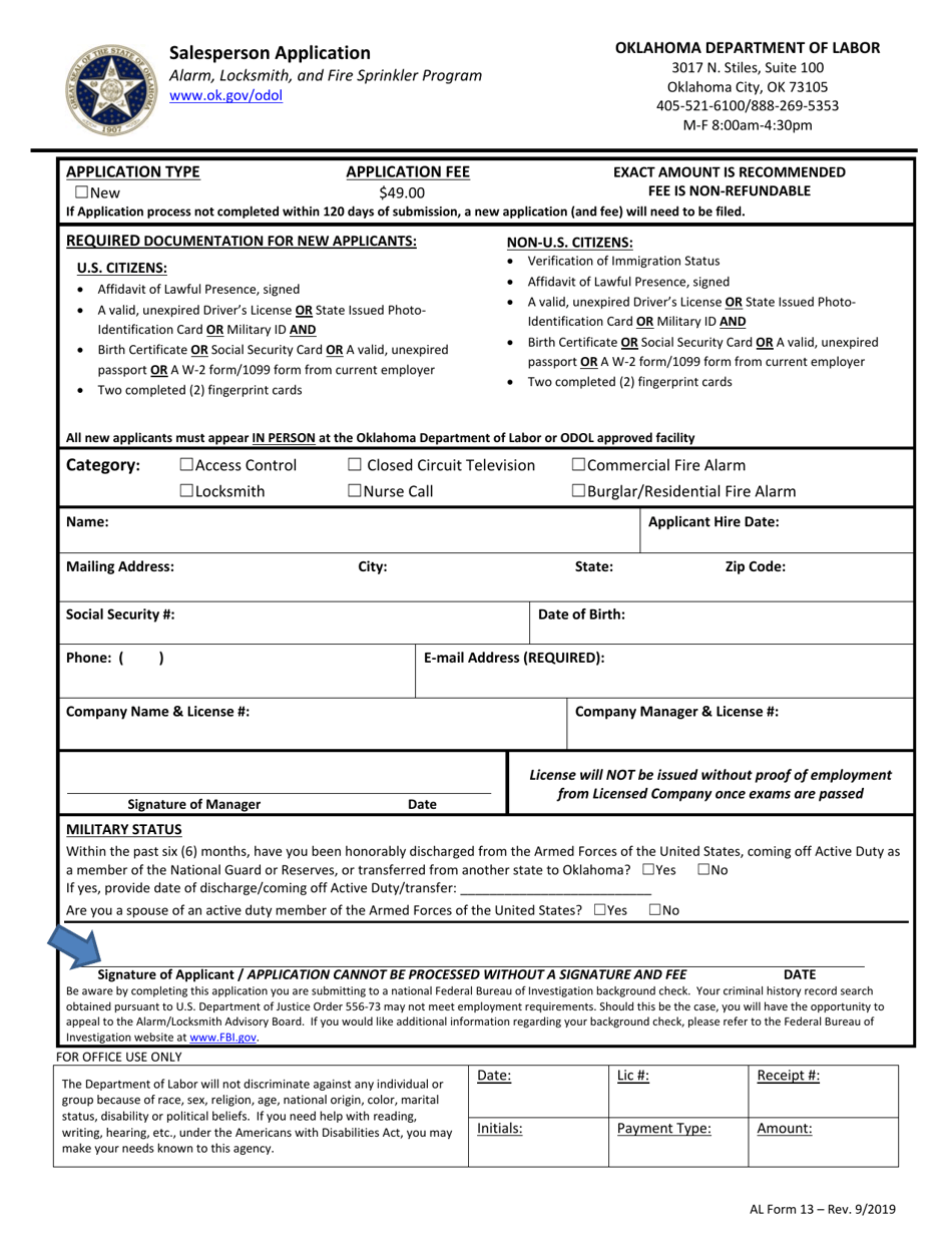 AL Form 13 - Fill Out, Sign Online and Download Fillable PDF, Oklahoma ...