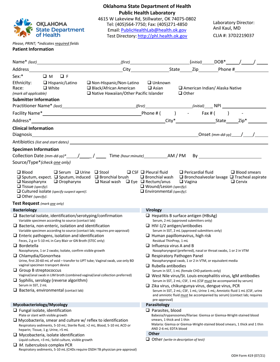 ODH Form 419 - Fill Out, Sign Online and Download Fillable PDF ...