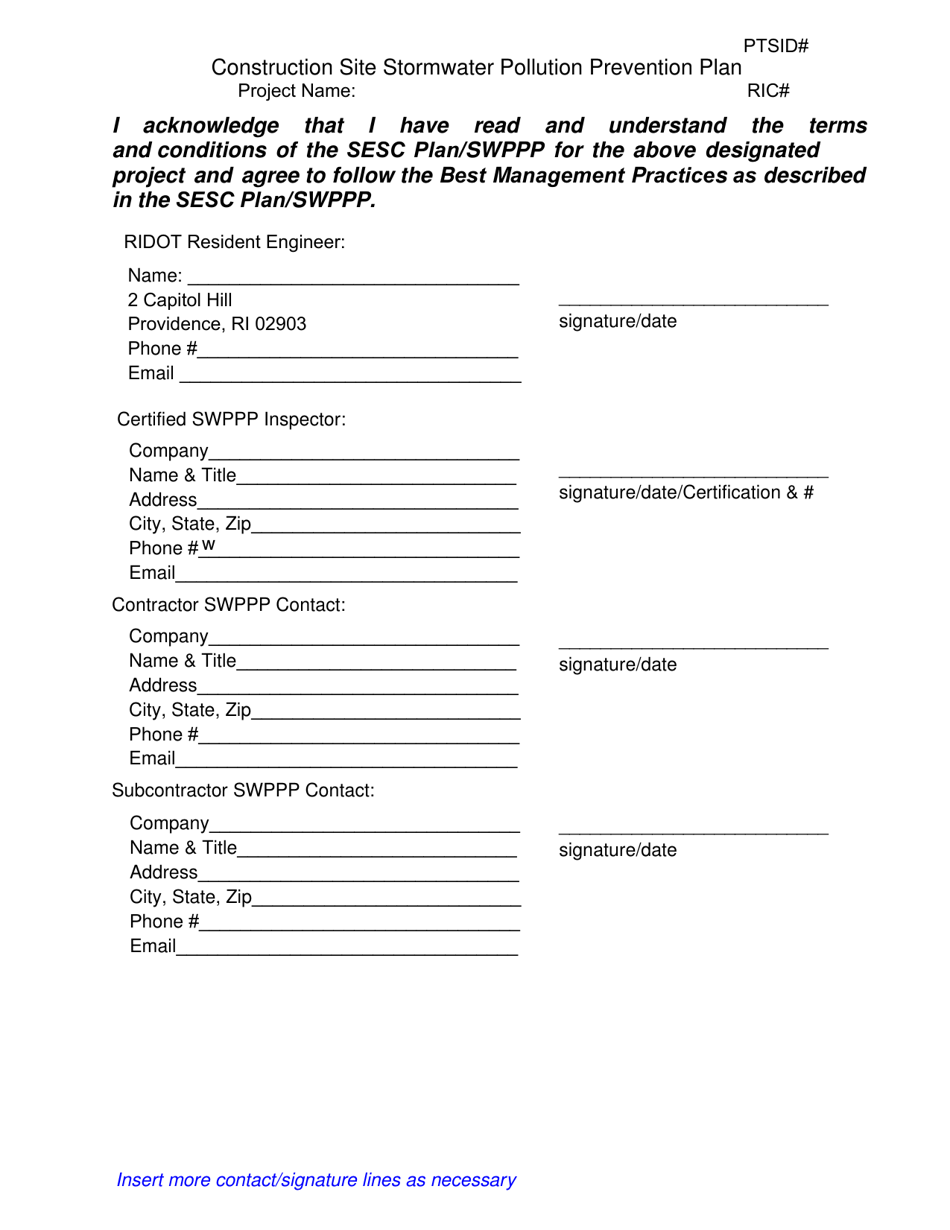 Rhode Island Construction Site Stormwater Pollution Prevention Plan ...