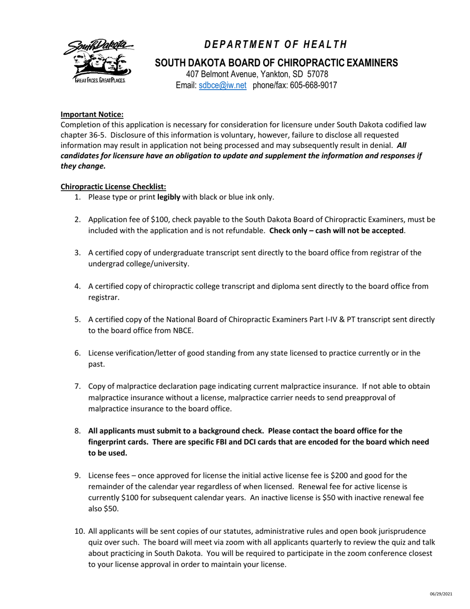 South Dakota New Doctor Chiropractic License Application - Fill Out ...