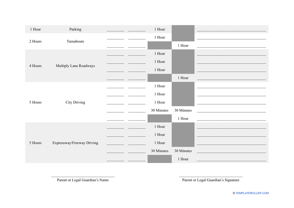 30 Hour Driving Log Sheet Template Download Printable PDF Templateroller