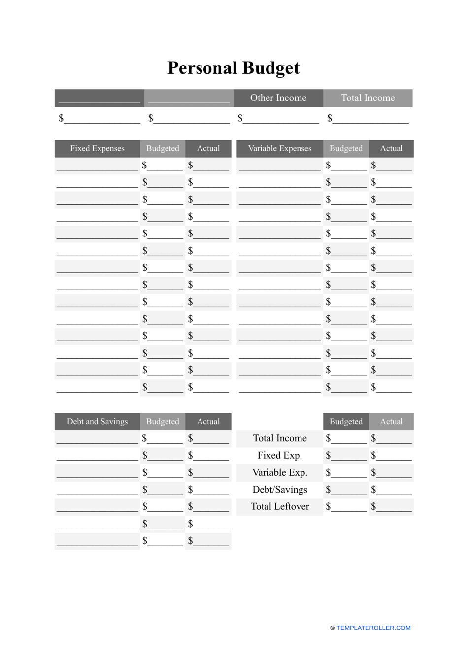 Personal Budget Template Download Printable PDF Templateroller