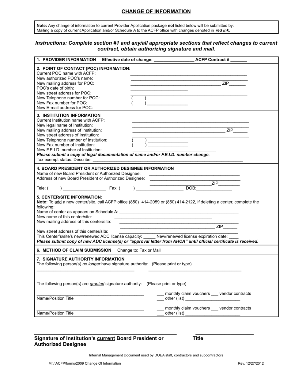 Florida Change of Information - Fill Out, Sign Online and Download PDF ...