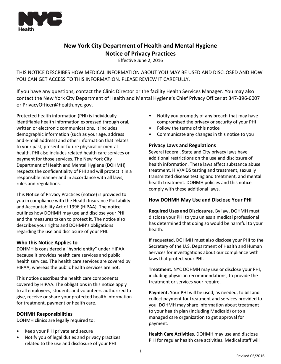 New York City Notice of Privacy Practices - Fill Out, Sign Online and ...