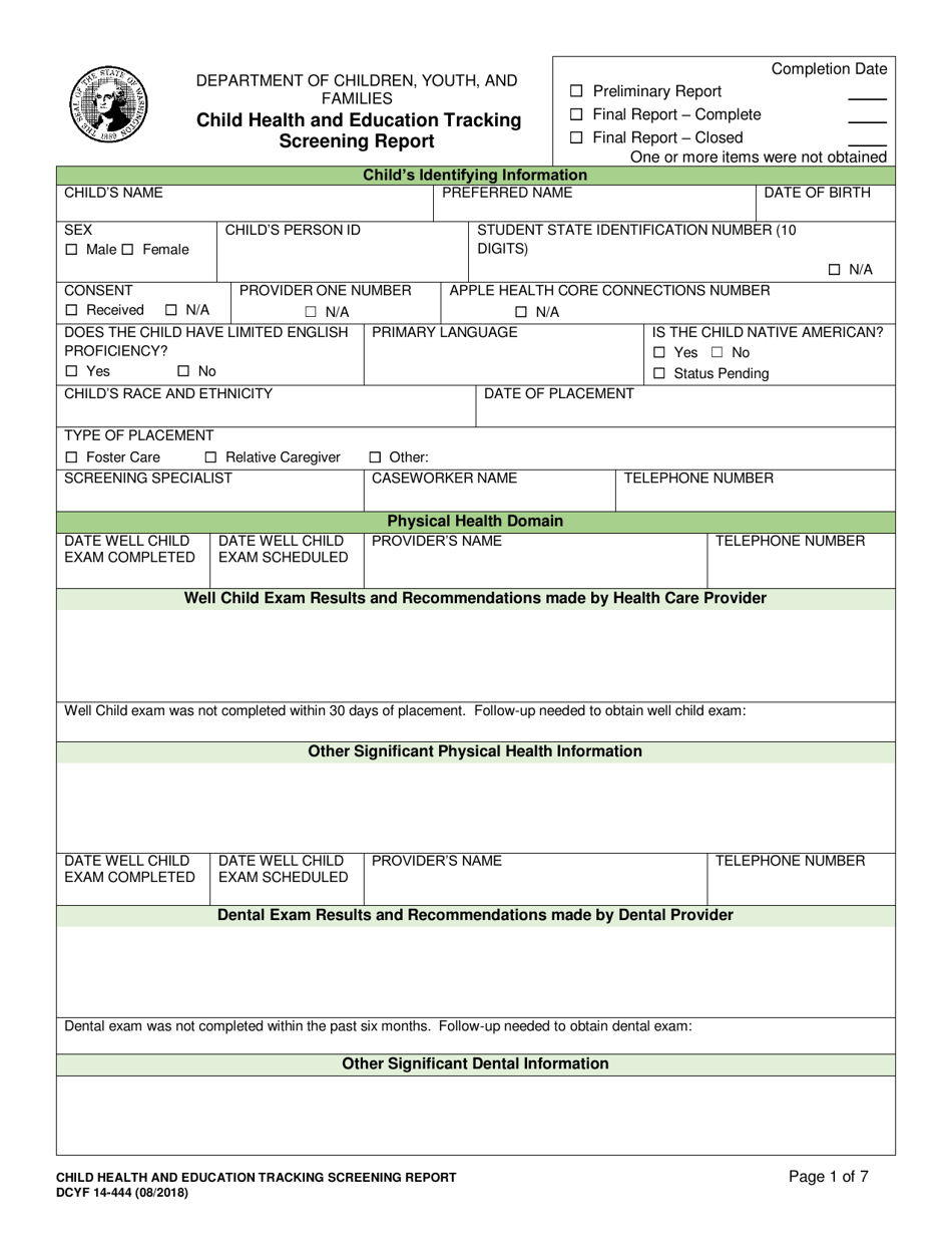 DCYF Form 14-444 - Fill Out, Sign Online and Download Printable PDF ...