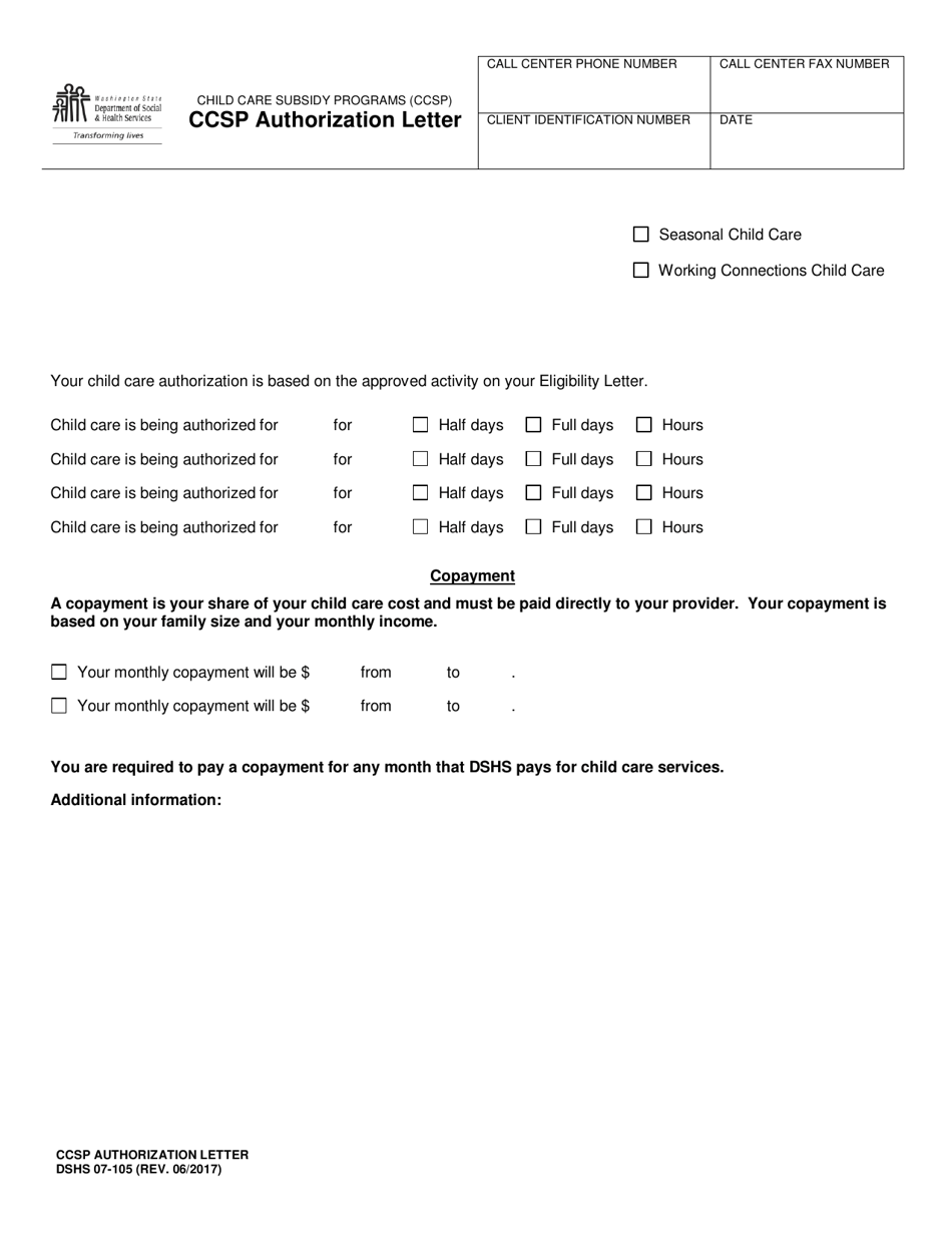 DSHS Form 07-105 - Fill Out, Sign Online and Download Printable PDF ...