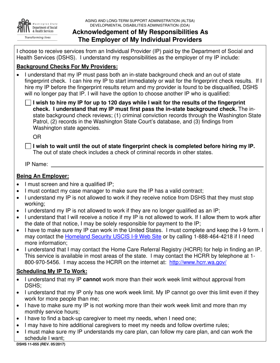 DSHS Form 11-055 - Fill Out, Sign Online and Download Printable PDF ...