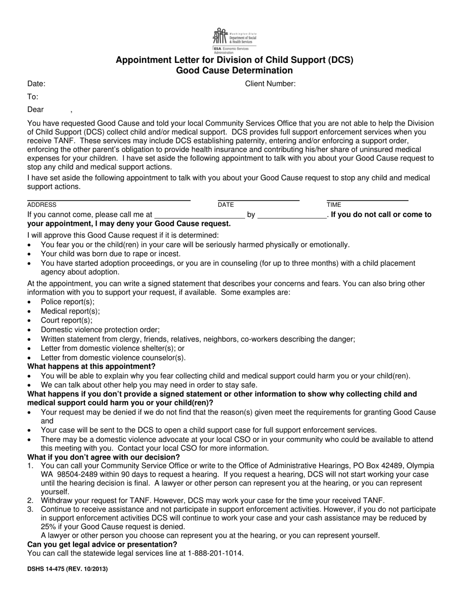 DSHS Form 14-475 - Fill Out, Sign Online and Download Printable PDF ...