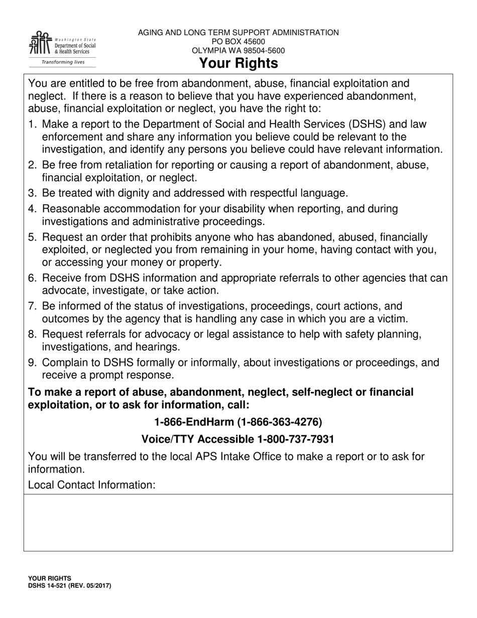 DSHS Form 14-521 - Fill Out, Sign Online and Download Printable PDF ...