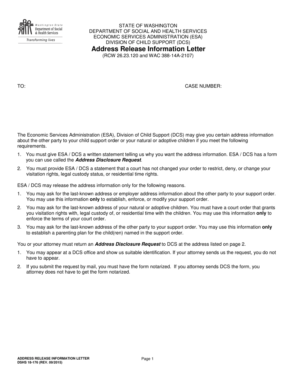 DSHS Form 18-176 - Fill Out, Sign Online and Download Printable PDF ...