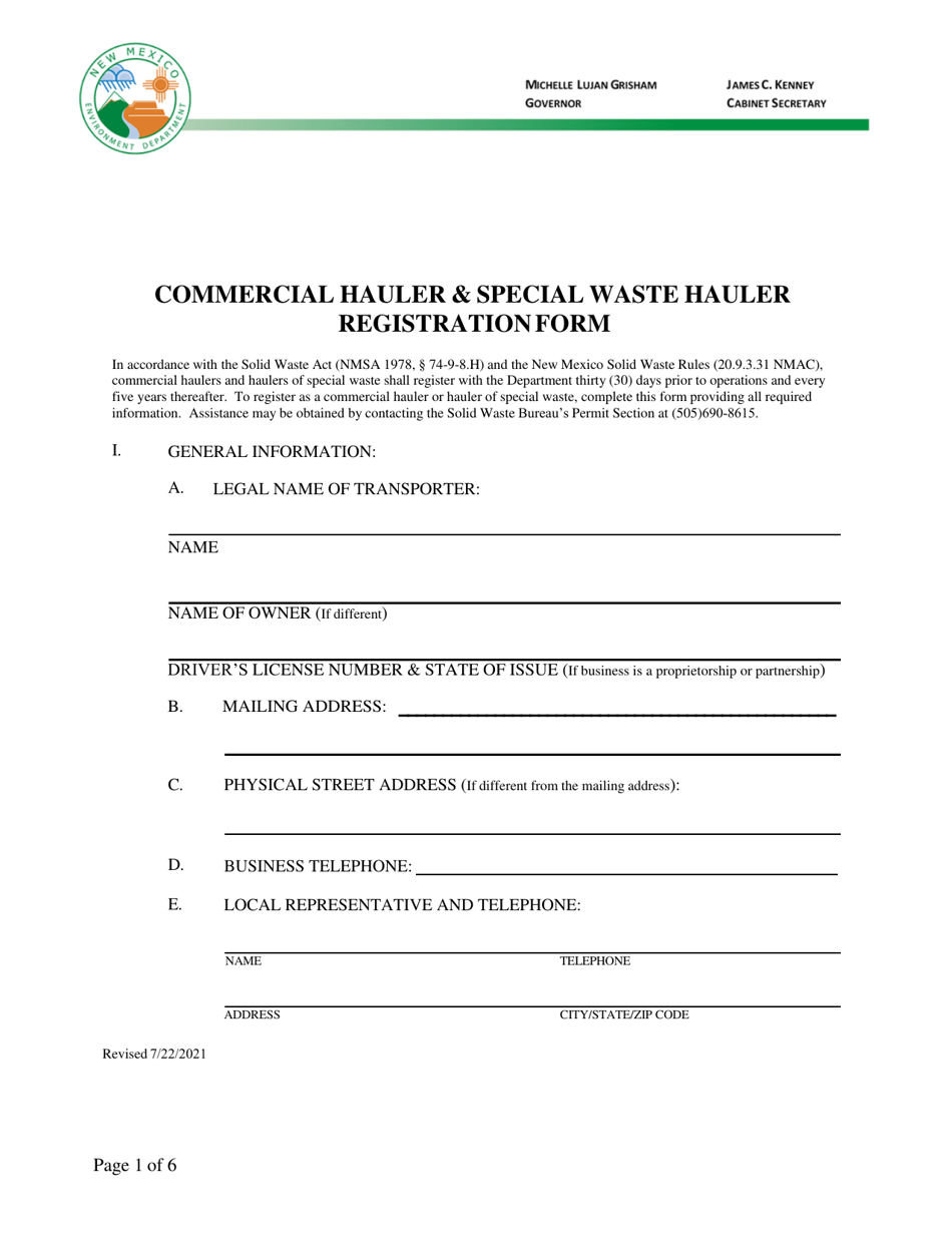 New Mexico Commercial Hauler & Special Waste Hauler Registration Form ...