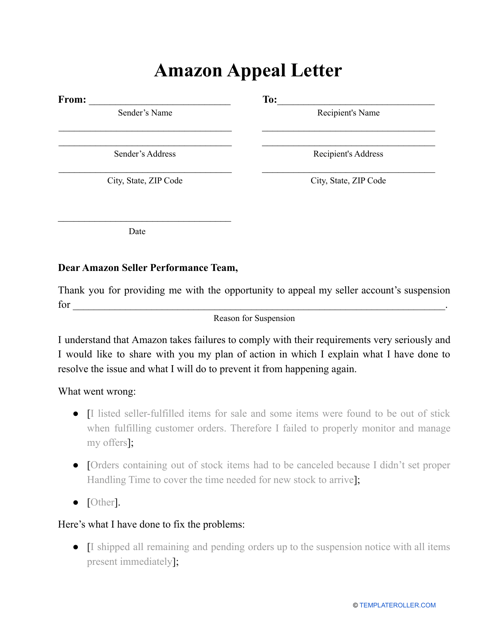 Amazon Appeal Letter Template Download Printable PDF Templateroller