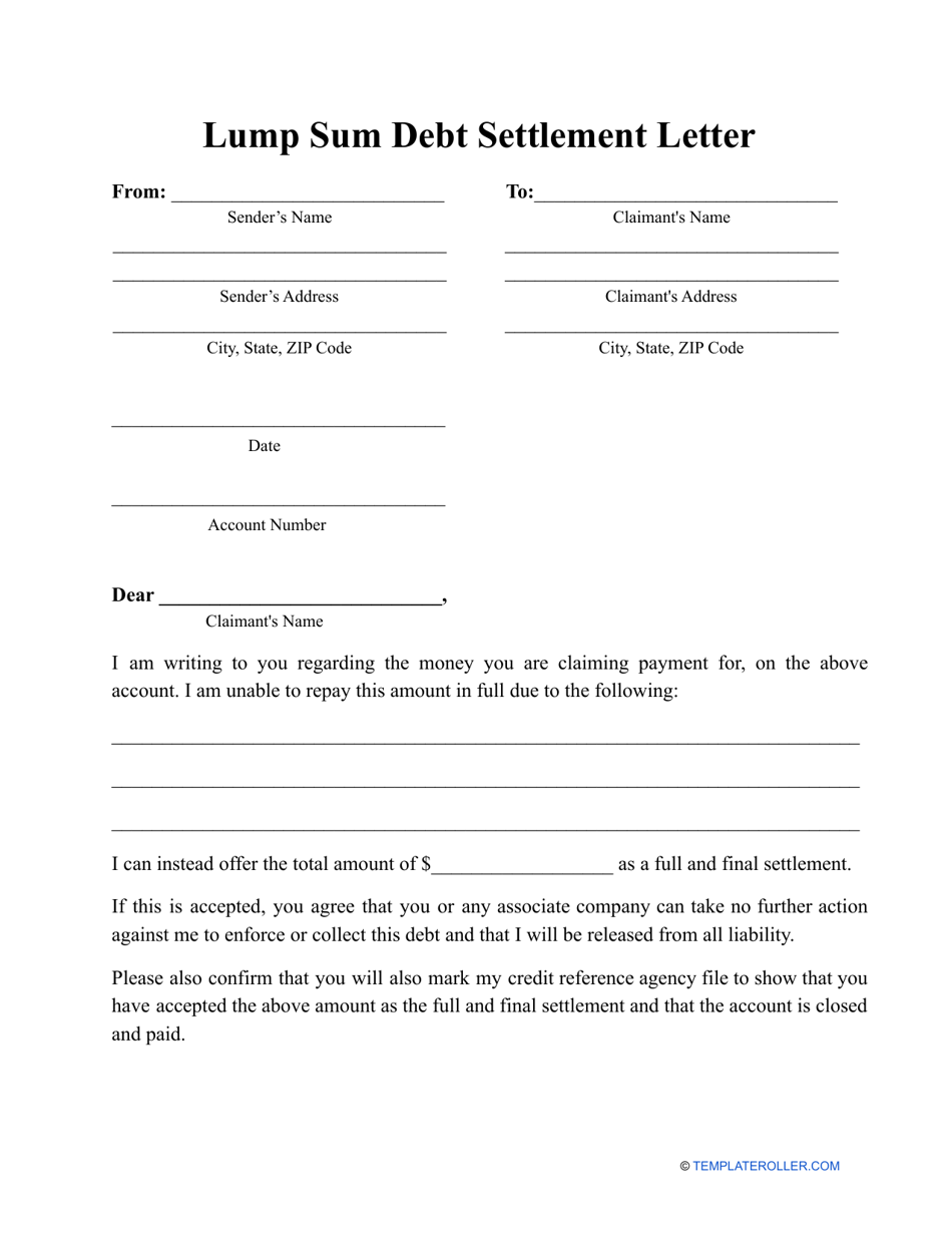 Lump Sum Debt Settlement Letter Template Download Printable PDF Lump Sum Debt Settlement Letter Template Download Printable PDF