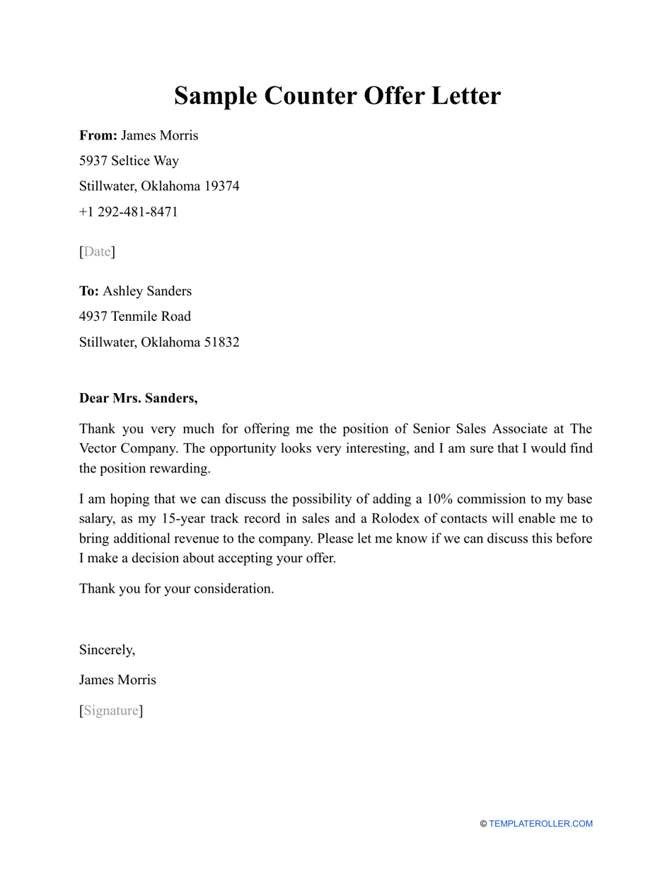 Sample Counter Offer Letter Fill Out Sign Online And Download PDF 
