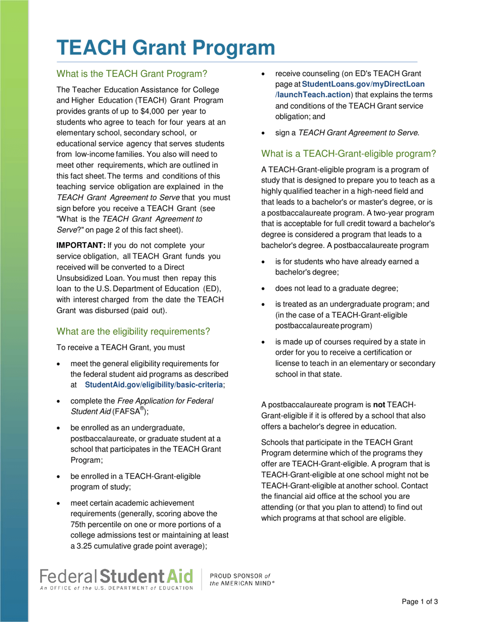 Teach Grant Program Brochure - Fill Out, Sign Online and Download PDF ...