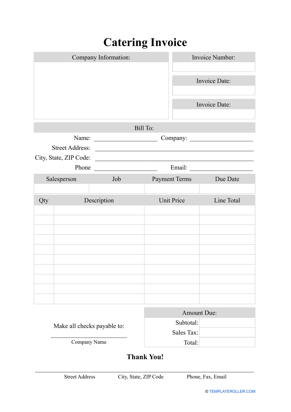 Catering Invoice Template - Fill Out, Sign Online and Download PDF ...