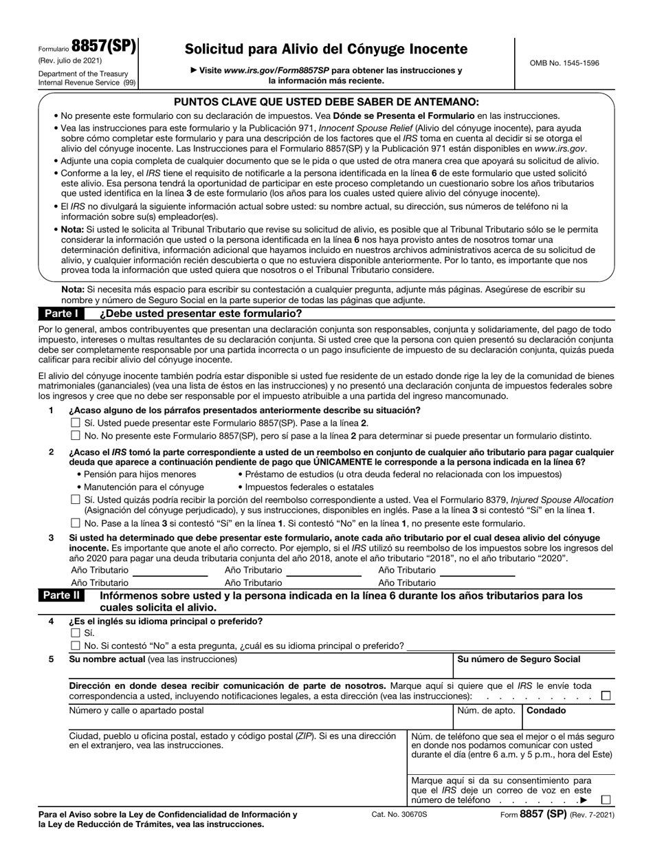 IRS Formulario 8857(SP) Download Fillable PDF or Fill Online Solicitud ...