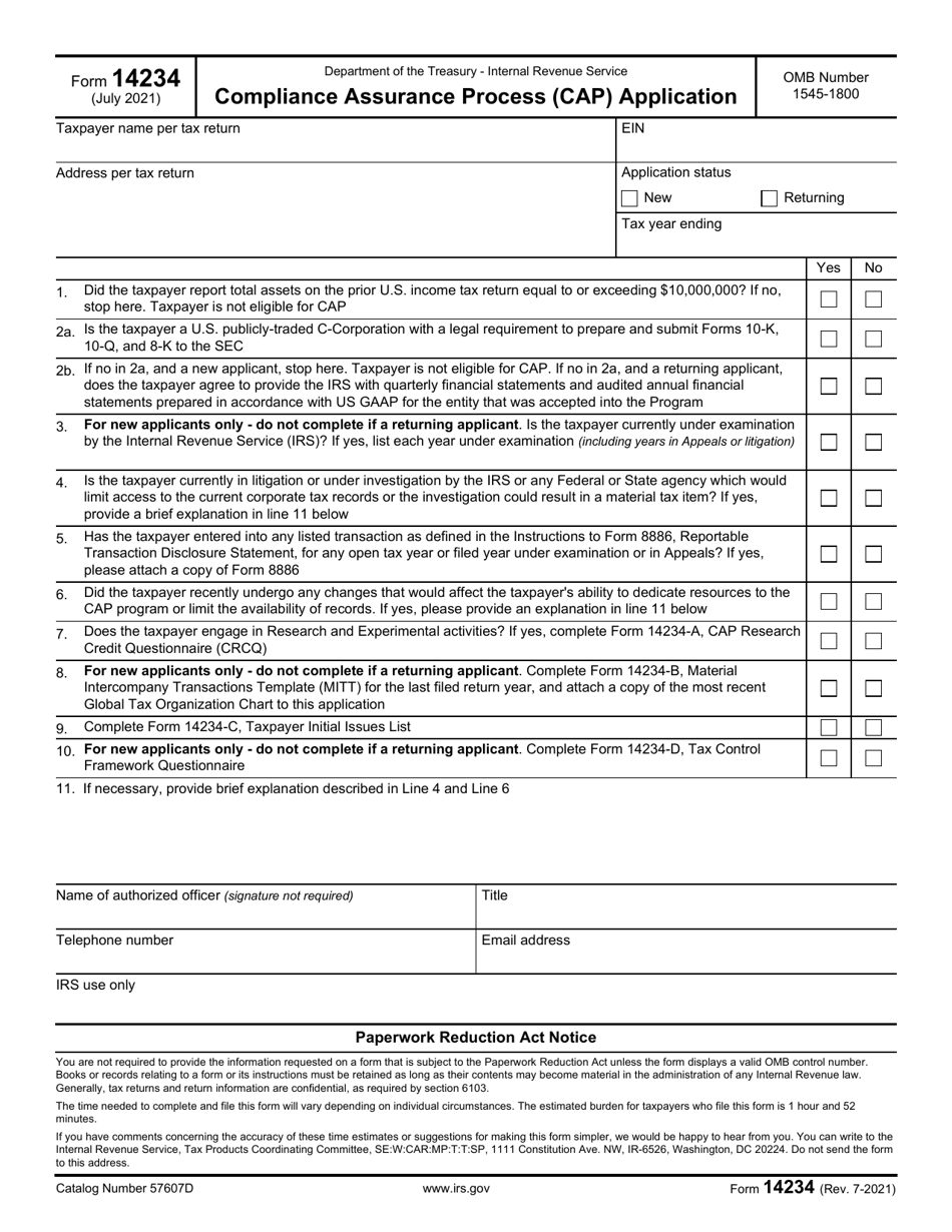 IRS Form 14234 Download Fillable PDF or Fill Online Compliance ...