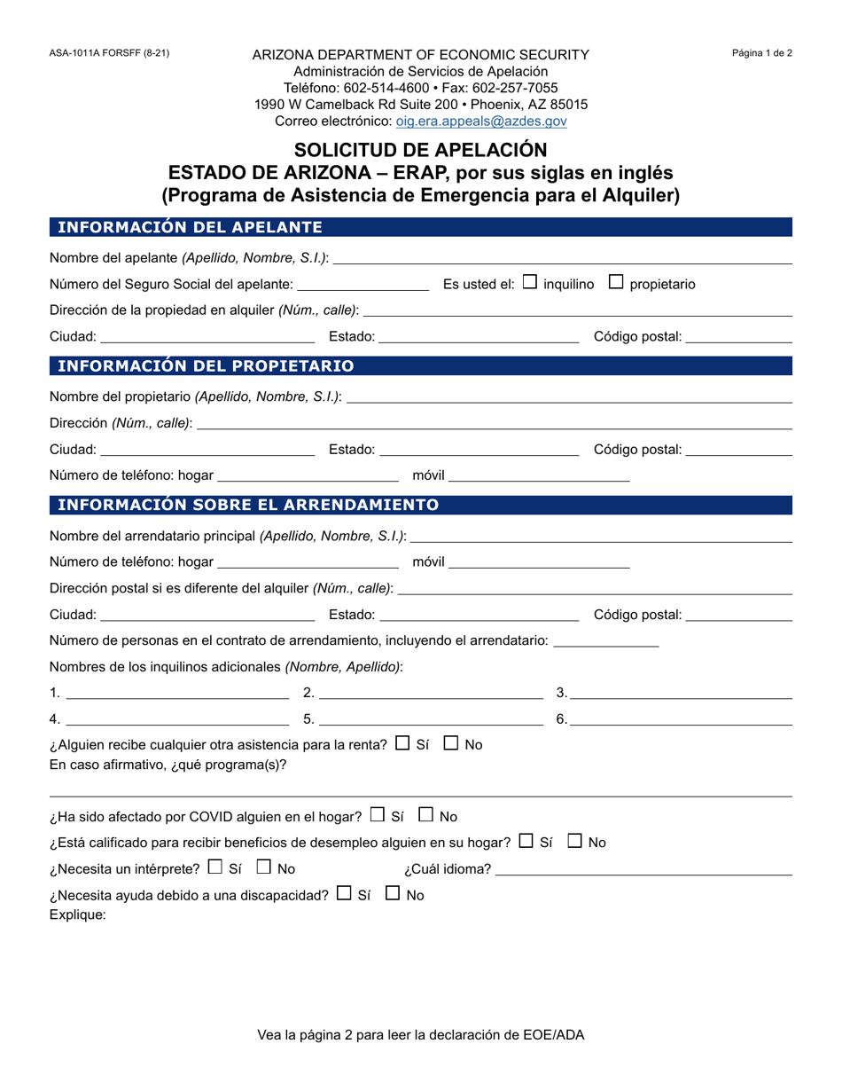 Formulario Asa-1011a-s Download Fillable Pdf Or Fill Online Solicitud ...