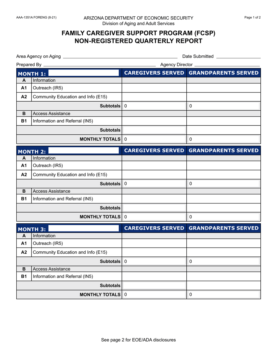 Form AAA-1351A Download Fillable PDF or Fill Online Family Caregiver Support Program (Fcsp) Non ...