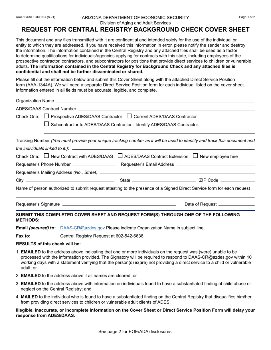 Form AAA-1343A Download Fillable PDF or Fill Online Request for Central ...