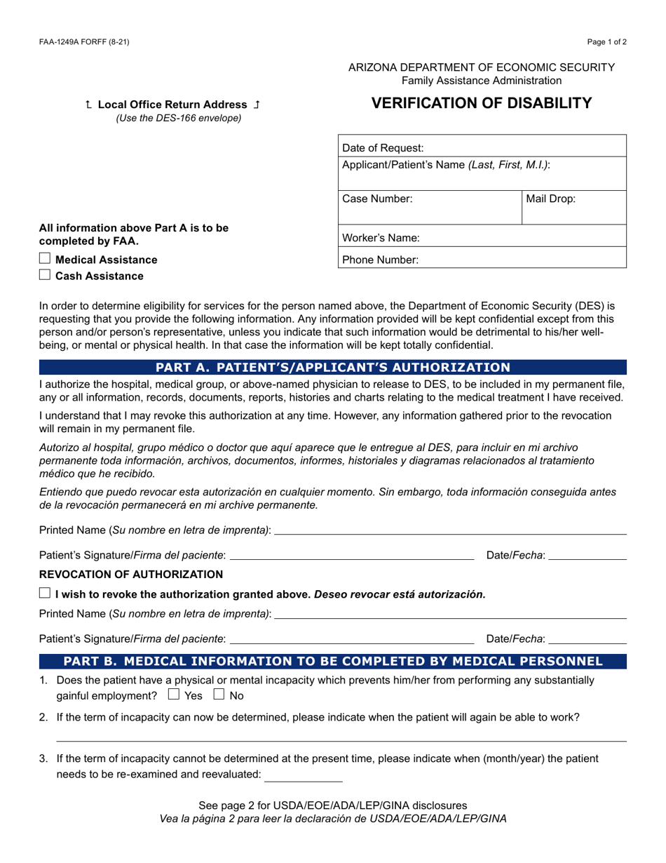 Form FAA-1249A - Fill Out, Sign Online and Download Fillable PDF ...
