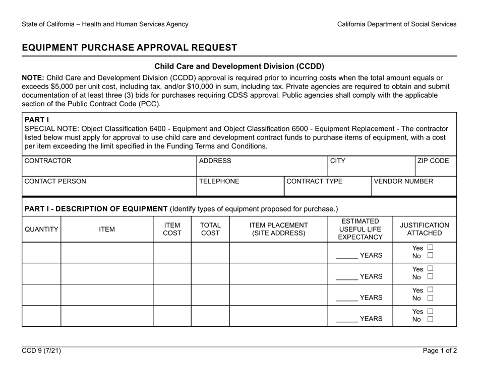 Form CCD9 - Fill Out, Sign Online and Download Fillable PDF, California | Templateroller