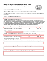 Minnesota Minnesota Cooperative Articles of Incorporation Form Download ...