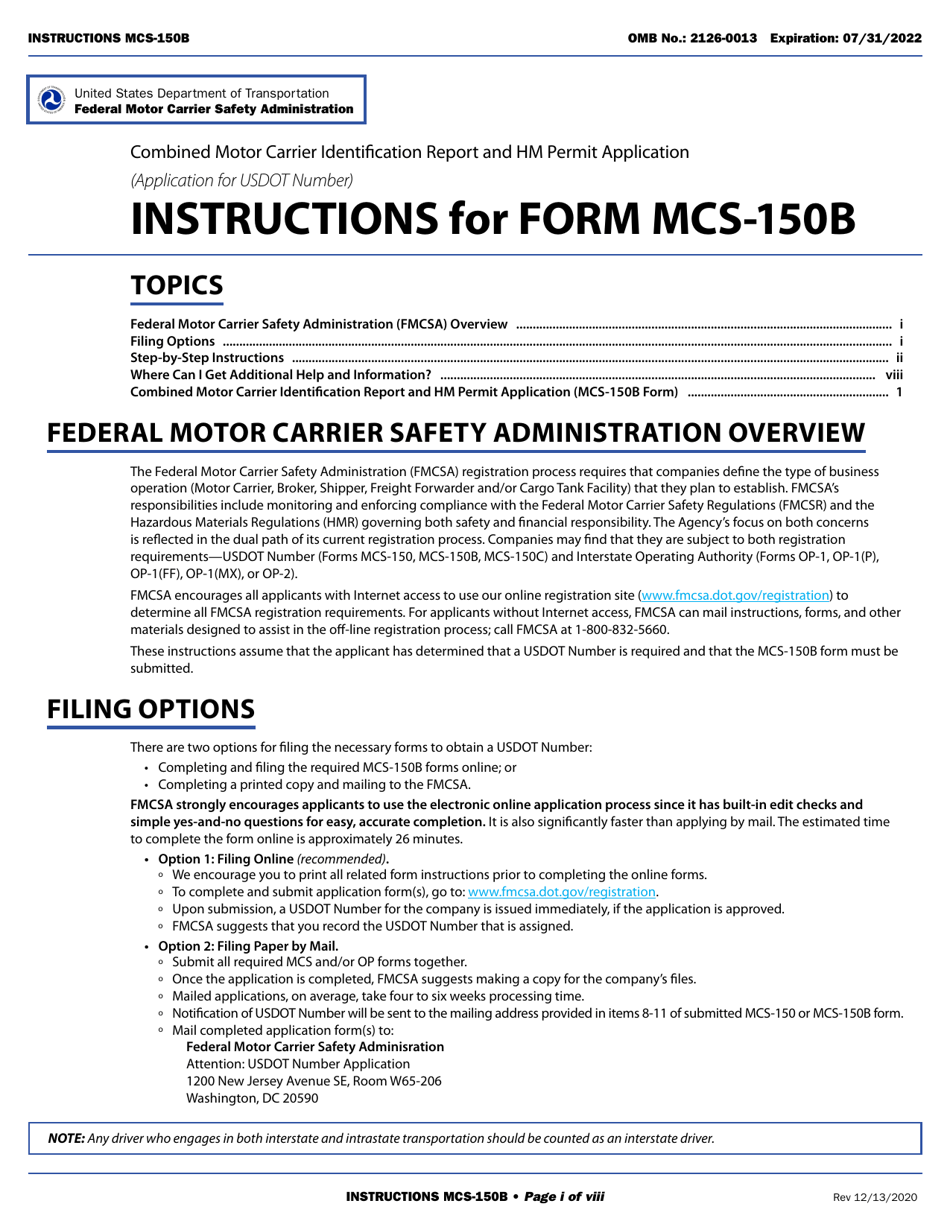 Form MCS-150B - Fill Out, Sign Online and Download Fillable PDF ...