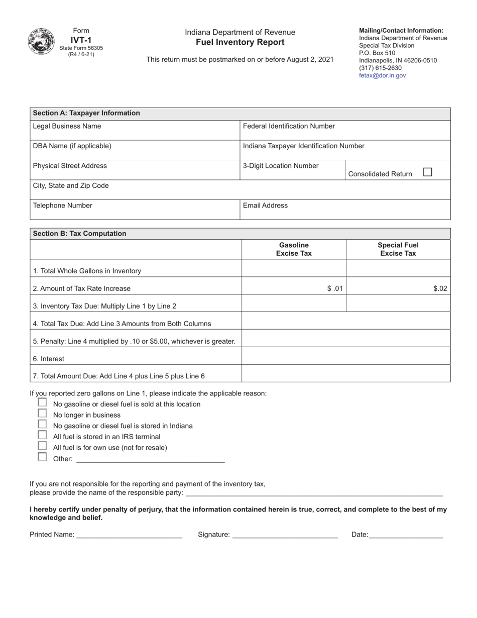 Form IVT-1 (State Form 56305) - Fill Out, Sign Online and Download ...