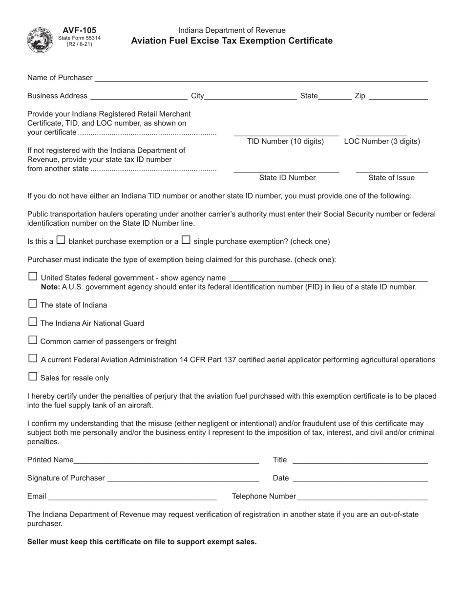 Form AVF-105 (State Form 55314) Download Fillable PDF or Fill Online ...