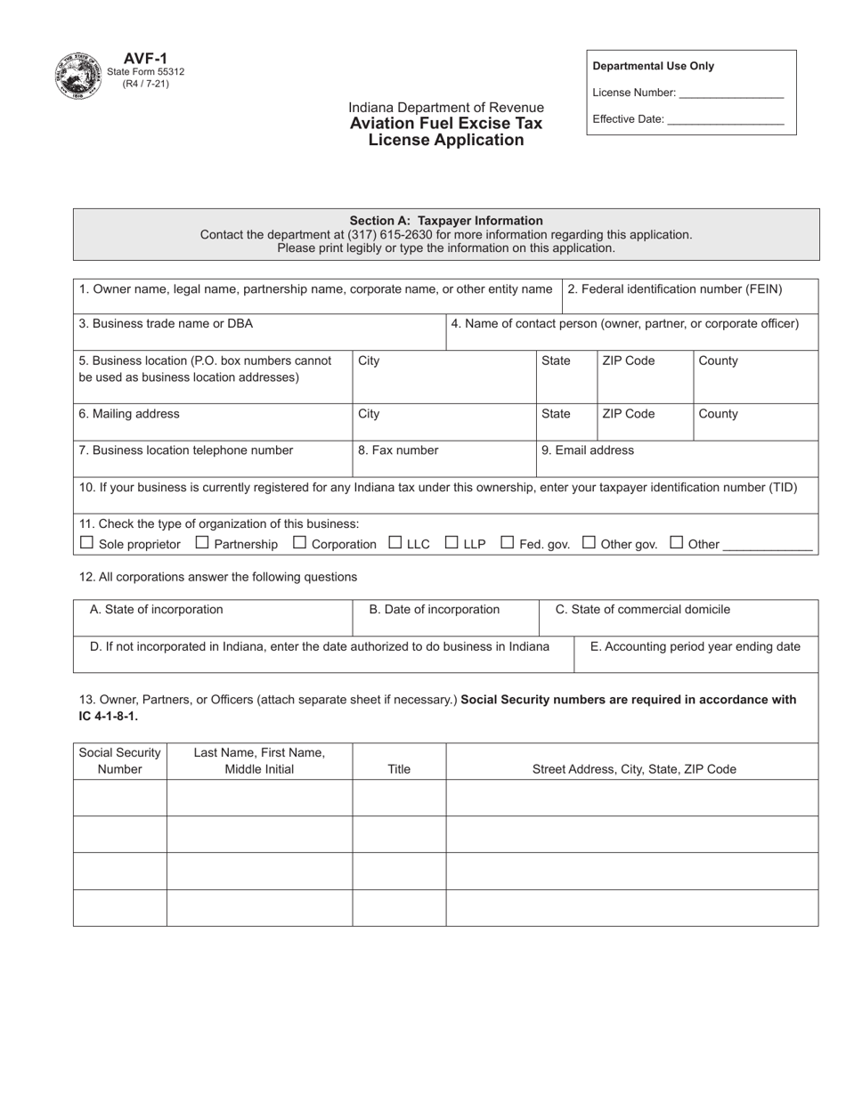 Form AVF-1 (State Form 55312) Download Fillable PDF or Fill Online ...