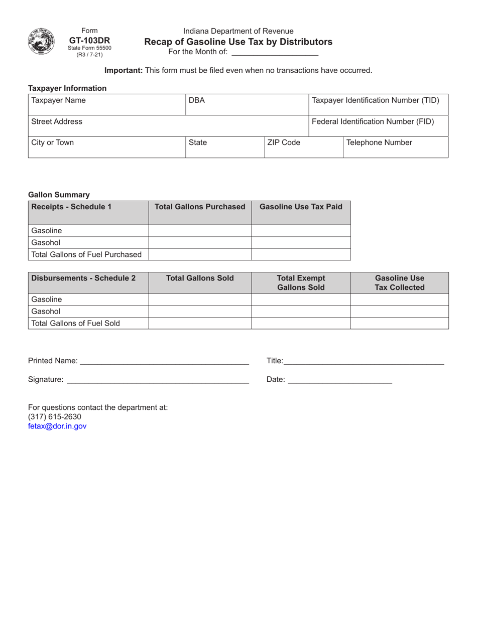 Form GT-103DR (State Form 55500) Download Fillable PDF or Fill Online ...