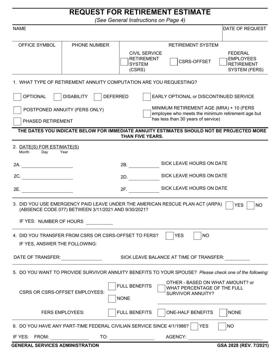 GSA Form 2828 Download Fillable PDF or Fill Online Request for ...