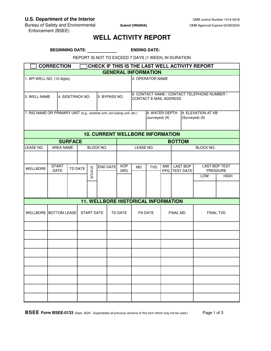 Form BSEE-0133 Download Fillable PDF or Fill Online Well Activity ...