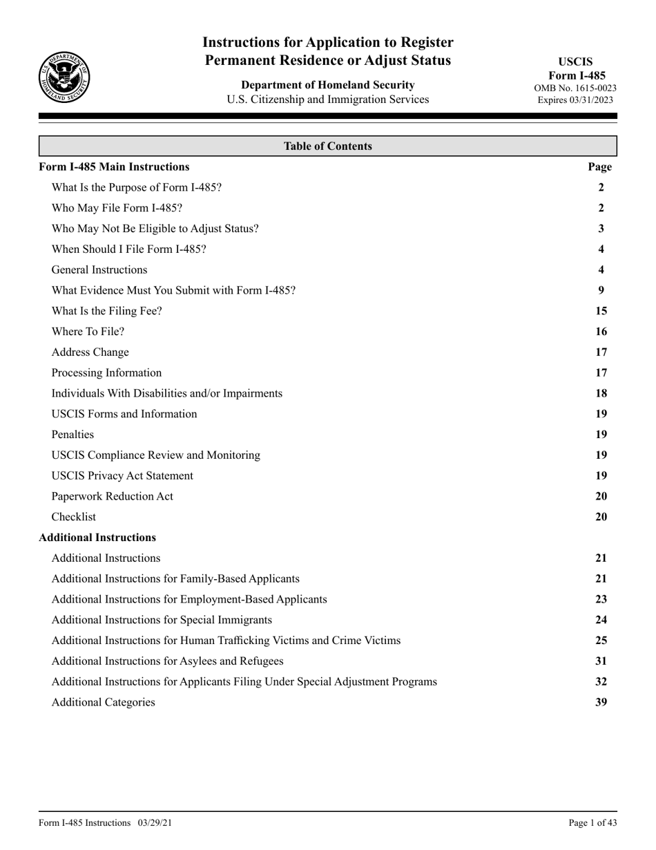 Download Instructions for USCIS Form I-485 Application to Register ...